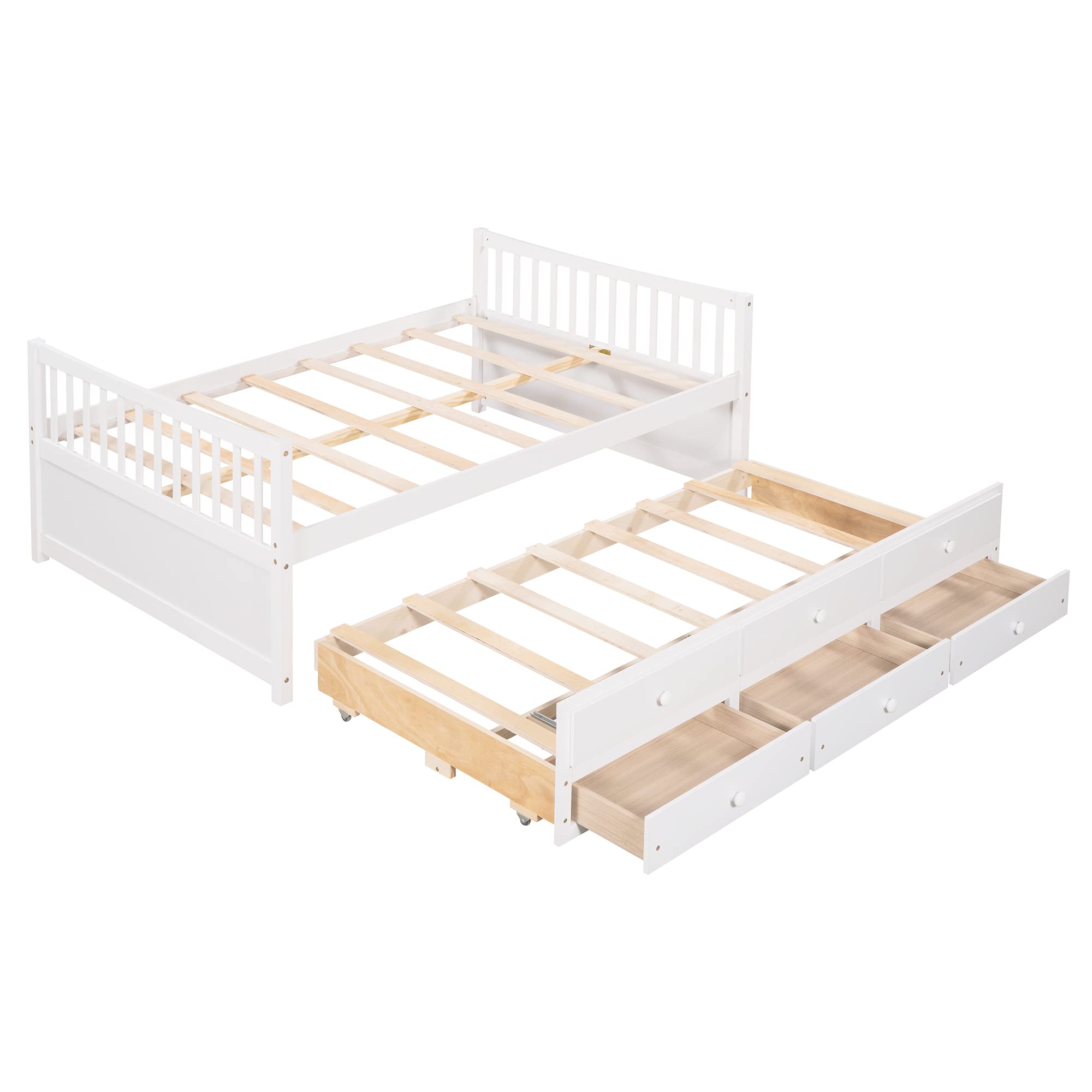 Harper & Bright Designs Full Size Daybed with Twin Size Trundle and 3 Storage Drawers, Wood Full Captainās Bed with Trundle Bed, Full Platform Bed Great for Kids Guests Sleepovers (White)