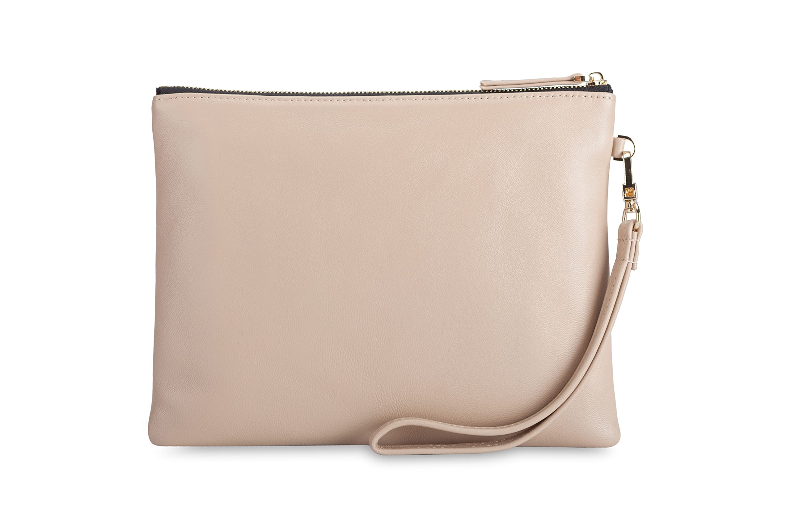 DORIS&JACKY Leather Wristlet Clutch Purse For Women Large Designer Wallet With Detachable Strap (beige)