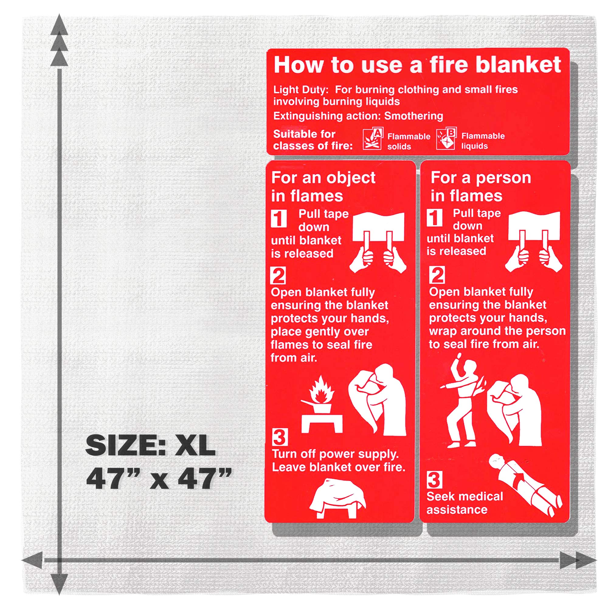 EVERLIT [2-Pack] Fire Blanket Size XL 47''x47'' Fire Suppression Emergency Blanket w/Heat Resistant Gloves w/Reflective Strap for Kitchen, Camping, Grilling