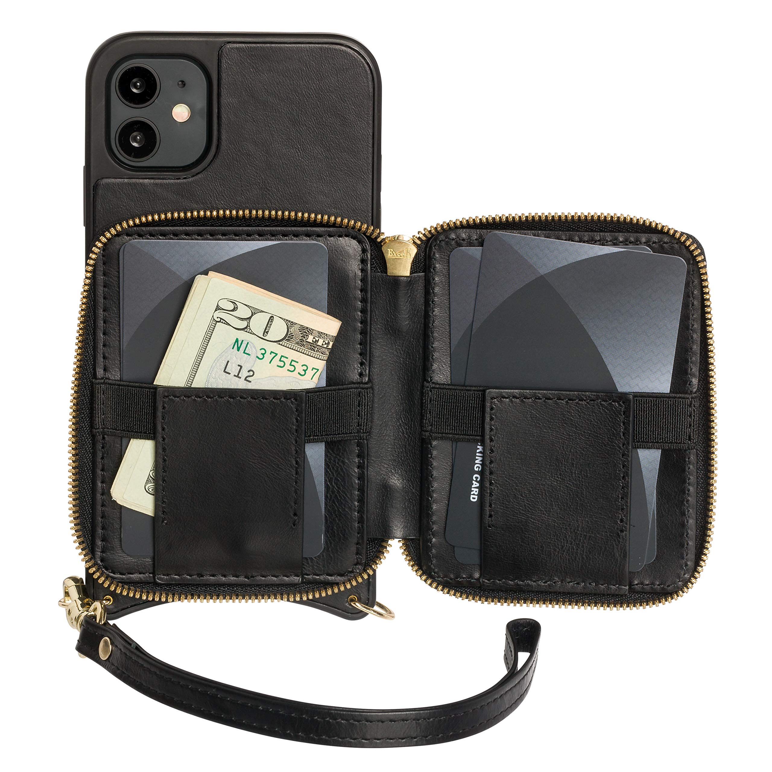 Wilken Crossbody Wallet and Purse Phone Case Compatible with iPhone 11 Pro Max | Includes a Wristlet and Shoulder Strap | Holds Cash and Credit Cards in Leather Zipper Pouch (11 Pro Max, Black)