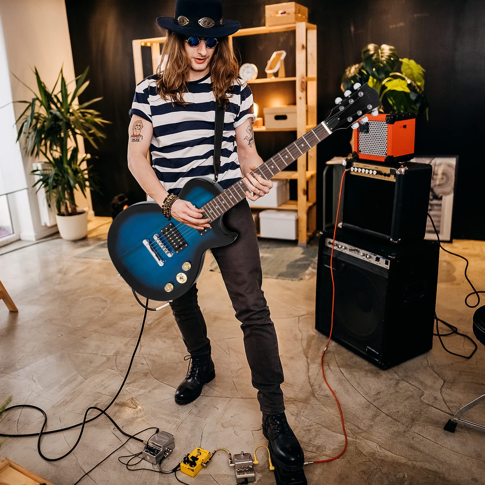 GLARRY 39" GLP Electric Guitar Solid Body Full Size Kit for Beginner, Humbucker Pickups, 3-Ways Switch with Bag, Strap, Cable, Plectrum, Pick (Dark Blue)