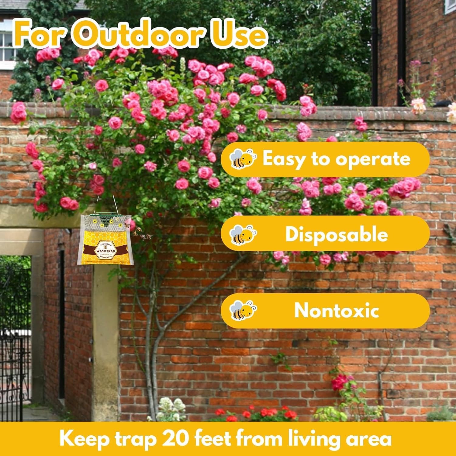 Stingmon 6 Pack Disposable Wasp Traps Outdoor Hanging Carpenter Bee Traps for Outside Yellow Jacket Trap Hornet Trap Bee Catcher Killer for Bug Flies Patio Garden