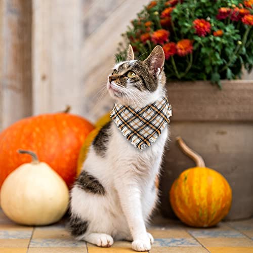 YUJUN 2 Pack Thanksgiving Pet Dog Bandana Fall Autumn Plaid Double Layer Fabric Reversible Triangle Bibs Scarf Pet Accessories for Thanksgiving Fall Small to Medium Pet Costume Supply(Tassel Style)