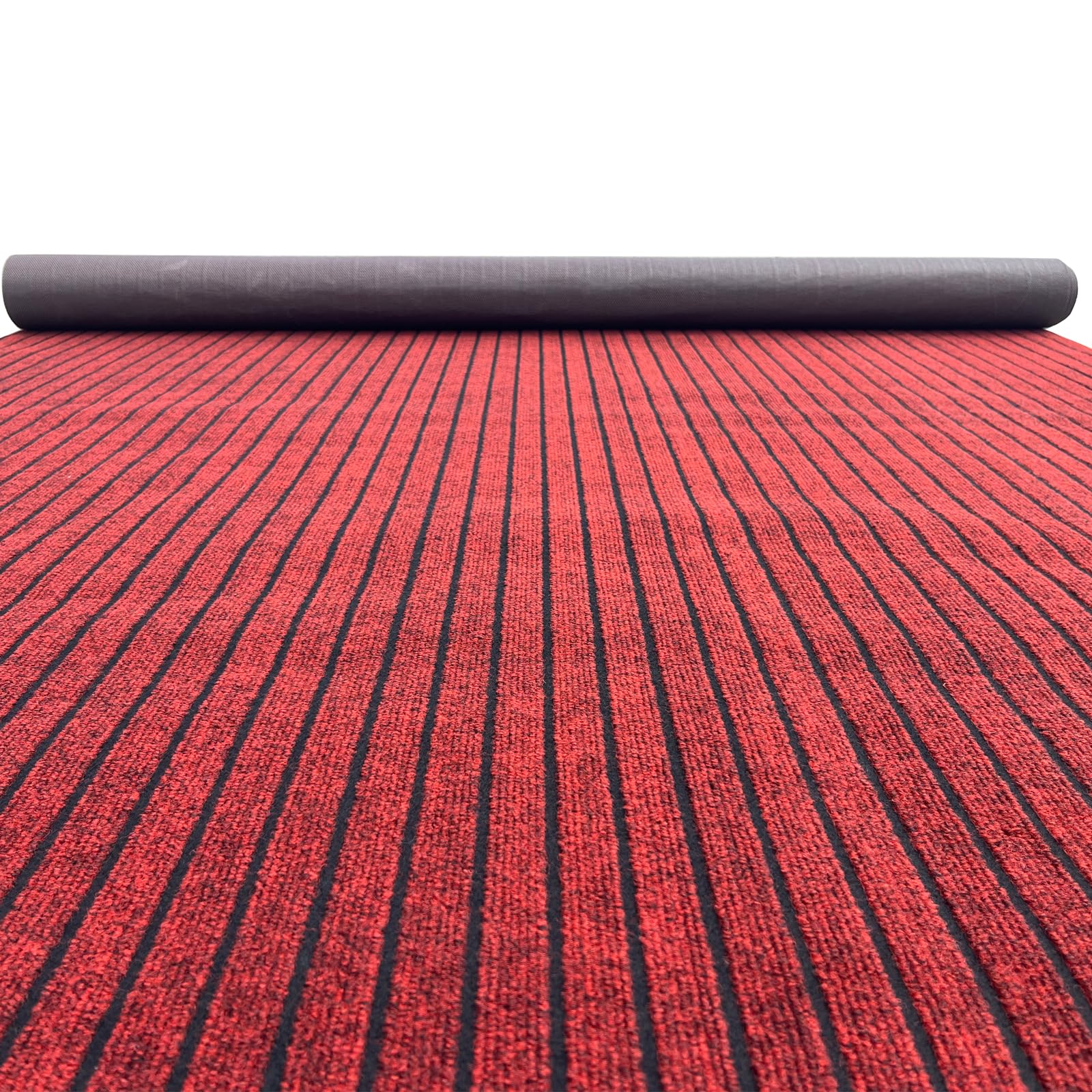 JILIEASE Boat Carpet Marine Grade with Stripe Red,Waterproof TPR Back for Outdoor Patio Porch Deck Garage Indoor Outdoor Area Rug Runner Non-Slide Rug (Red-Black with TPR Back, 6 Γ 18 ft(108 sq.ft))