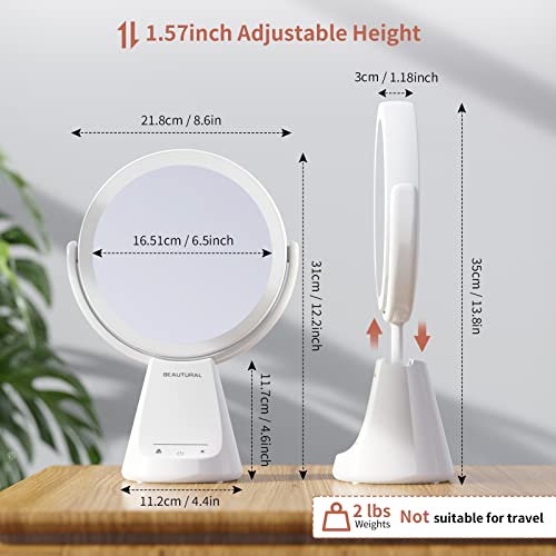 Lighted Makeup Vanity Mirror with 3 Colors, 6.5" Double Sided 1x/10x Magnifying Mirror with Lights, Adjustable Brightness&Standing Height, 360 Degree Rotation Touch Sensor,AC Adapter Powered