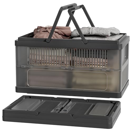 HAIXIN HOME Upgrade 86L Large Collapsible Laundry Basket Black, Stackable Storage Bins Plastic, Foldable Laundry Hamper, Dirty Clothes Hamper with Handles for Laundry/Bedroom, Dorm Room Essentials