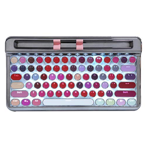 GOWENIC Gaming Keyboard Punk Keyboard Portable Bluetooth Wireless Keyboard 76 Keys Mechanical Computer Keyboard with Rounded Keycaps, LED Monochrome Backlight, Blue Switch (Silver‑Lipstick Style)