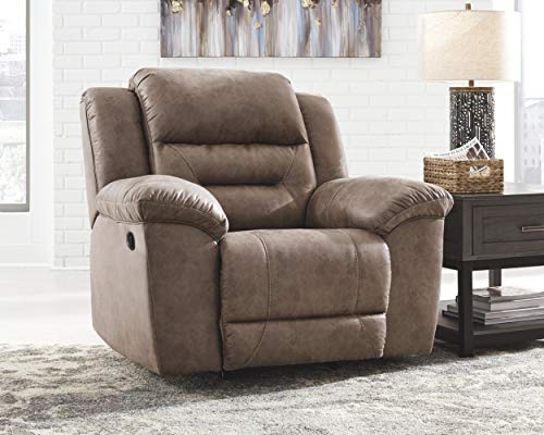 Signature Design by Ashley Stoneland Faux Leather Manual Pull Tab Rocker Recliner, Light Brown