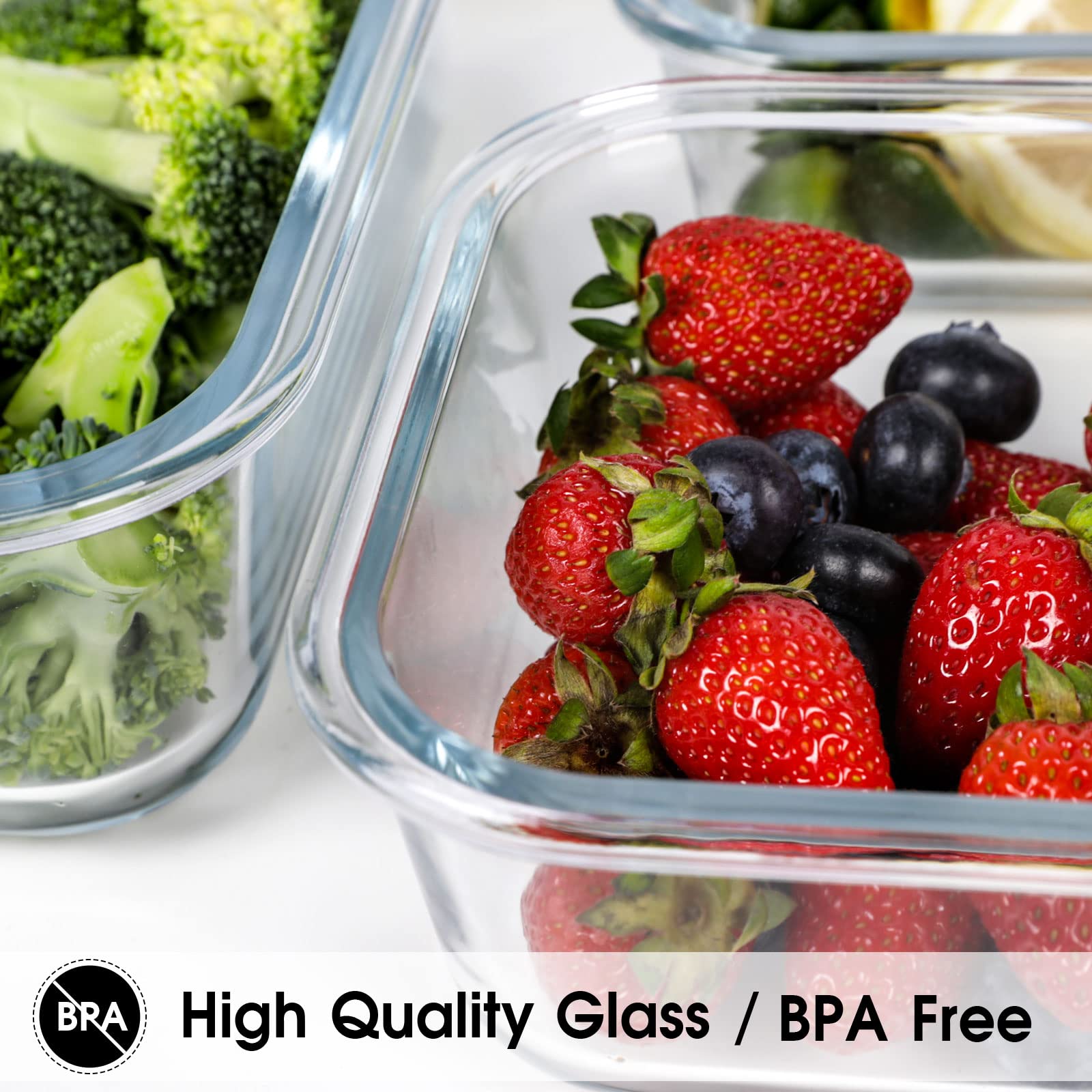 Glass Meal Prep Containers, 4 Piece Airtight Food Storage Containers with Bamboo Lids, BPA Free Leak Proof Glass Fridge Storage Containers for Microwave, Dishwasher