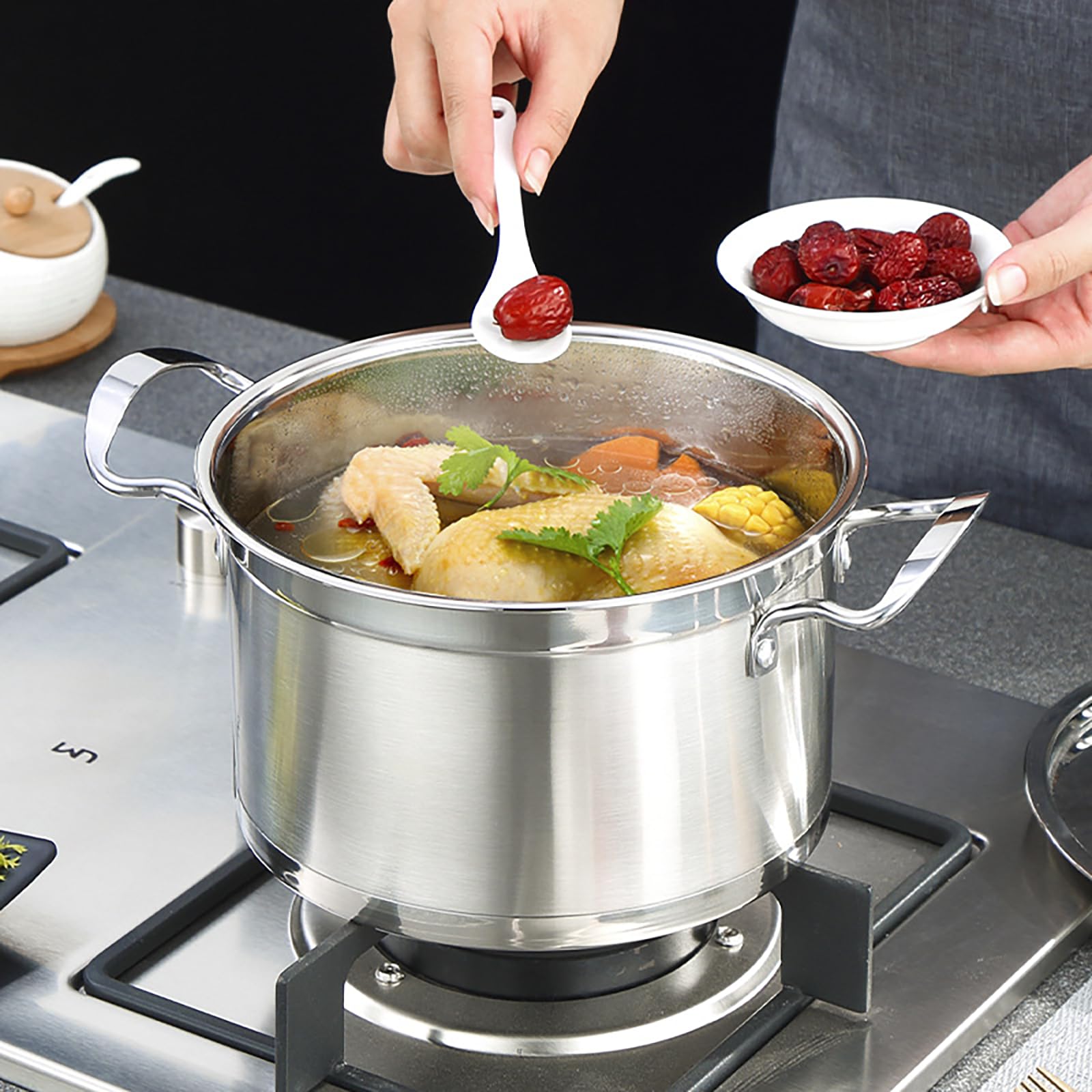 STOCKPOT Soup Pot with Lid - Stainless Steel pots, Cooking Pot, Stock Pot with Visible Lid, Small Pots for Cooking - 4 Quart