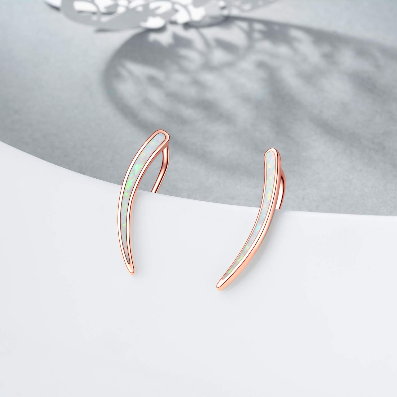 WINNICACA Ear Cuffs Hoop Climber Earrings for Women Sterling Silver Created Opal Crawler Climber Earrings Rose Gold Earrings for Women