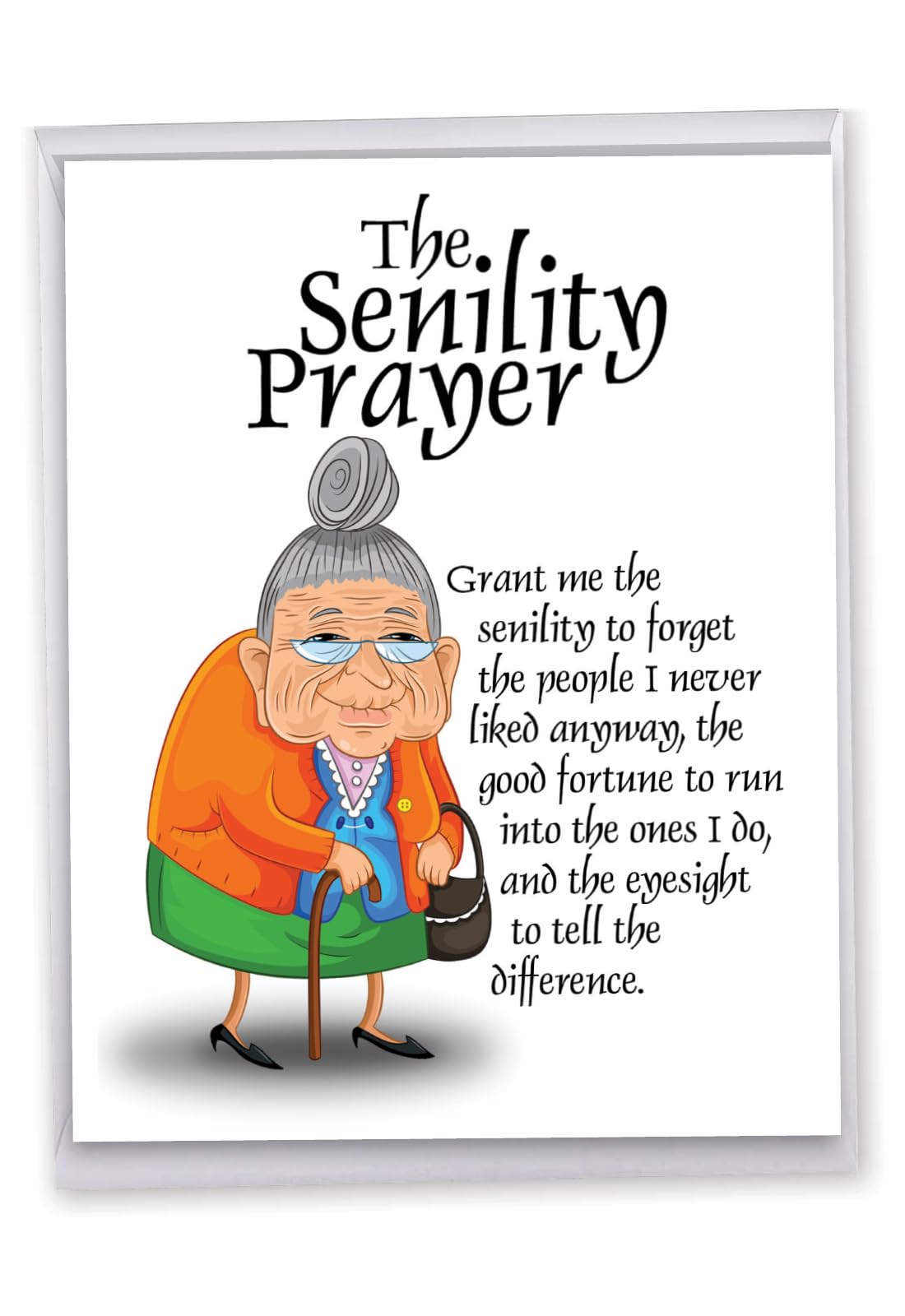 NobleWorks - 1 Humorous Birthday XL Greeting Card w/Envelope 8.5 x 11 Inch - Funny Sympathy Old Lady With A Birthday Prayer Guide for the Senile - Happy Bday Card - Senility Prayer J9046BDG