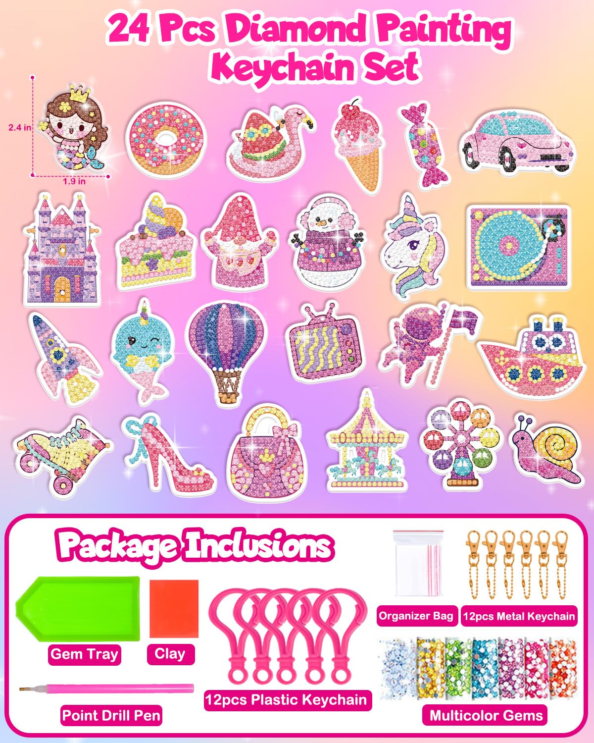 DIY Diamond Painting Keychain Advent Calendar for Girls Ages 4-12, Christmas Craft Gifts