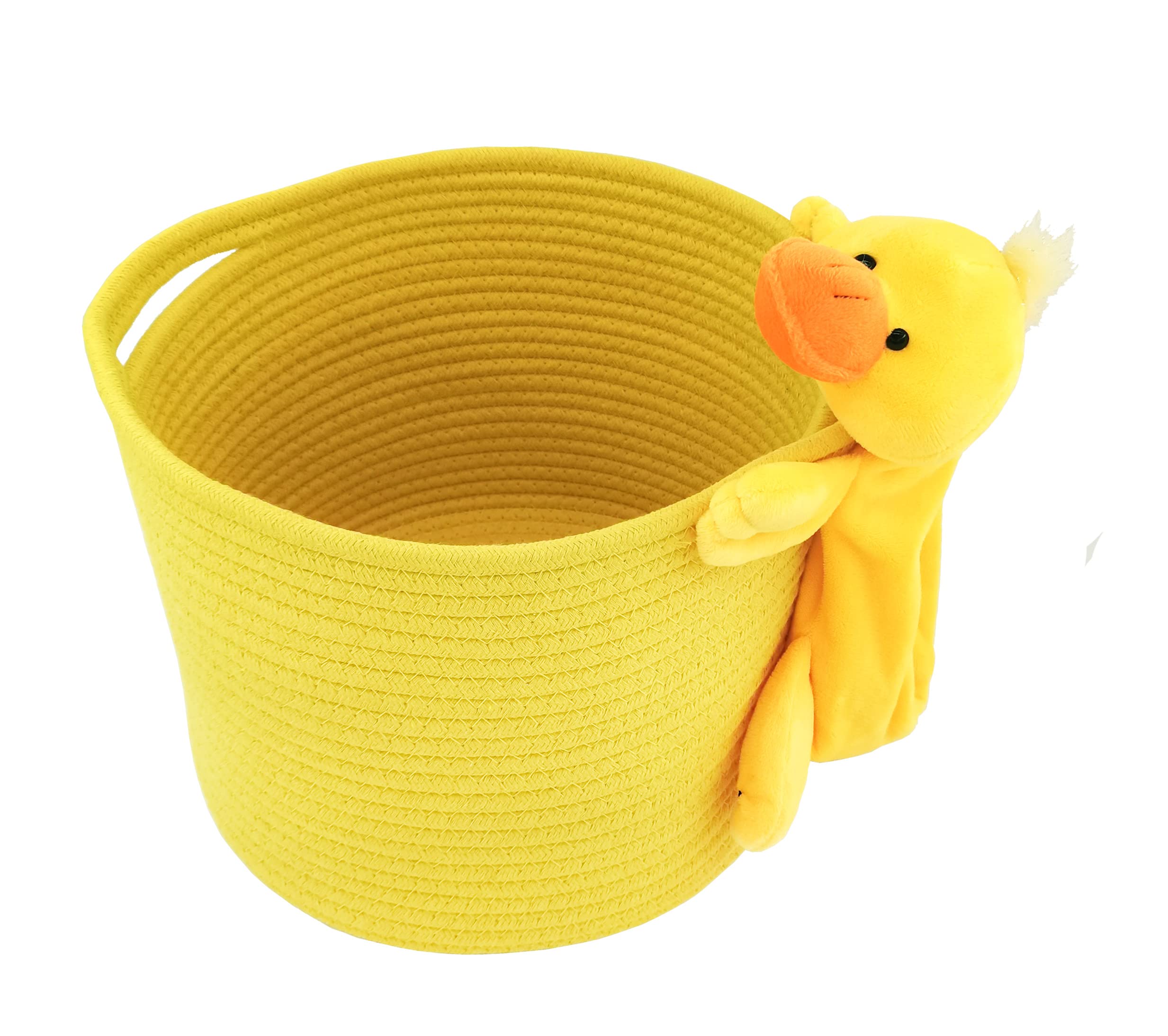 Letatitube COTTON ROPE STORAGE BASKET WITH MINI BAG YELLOW TOY BASKET ROOM ORGANIZER (DUCK)