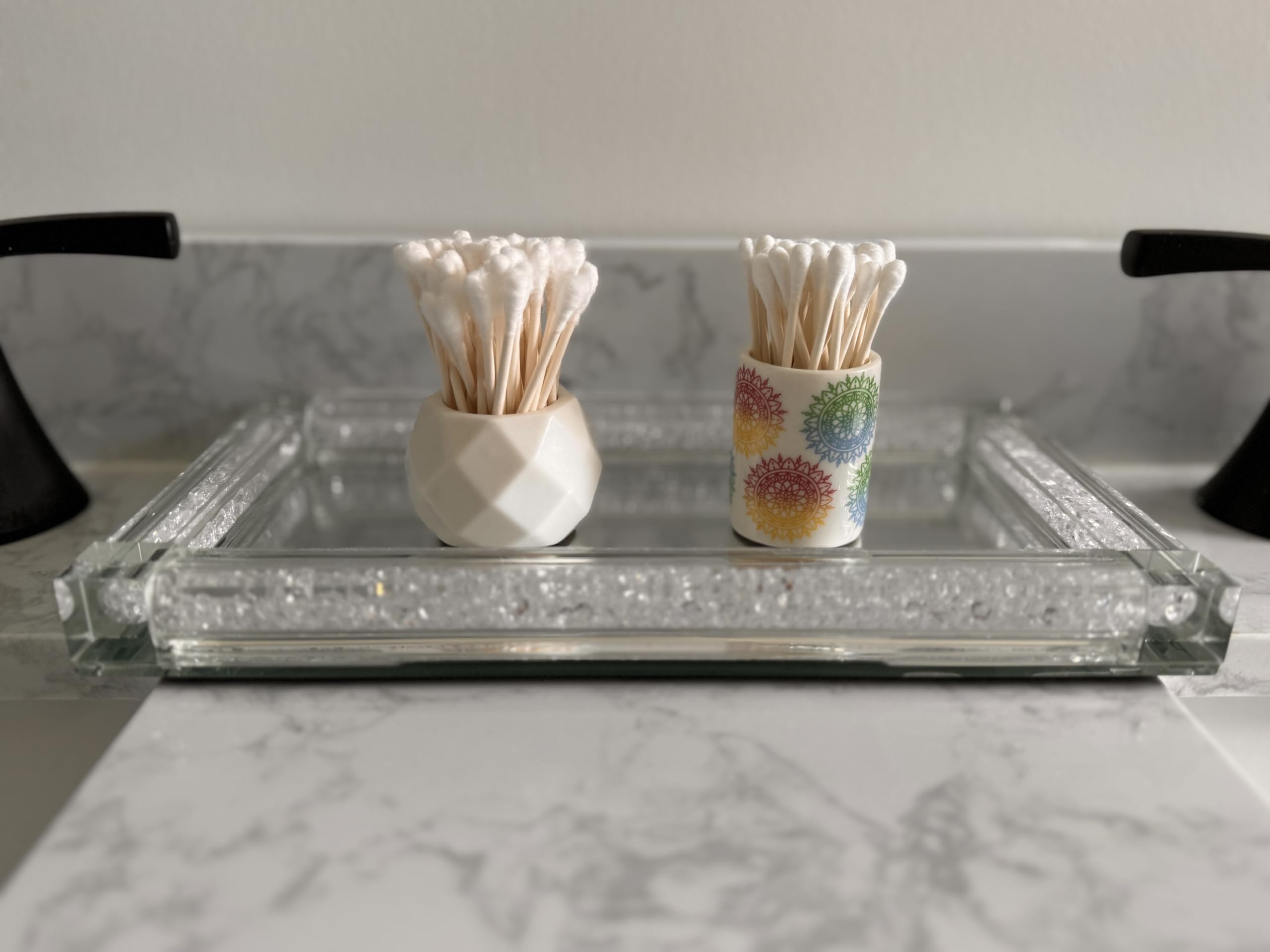 Home Haven Qtip Holder - Boho Mandelas Design - Q Tip Holder for Bathroom, Floss Pick Holder, Cotton Swab Holder, Bathroom Sink Decor, Flosser Holder, Bathroom Vanity Decor, Cute Bathroom Decor