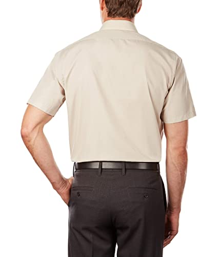 Van Heusen Men's Short Sleeve Dress Shirt Regular Fit Poplin Solid, Stone, 18.5" Neck