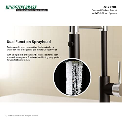 Kingston Brass LS8777DL Concord Pre-Rinse Kitchen Faucet, Matte Black/Polished Chrome