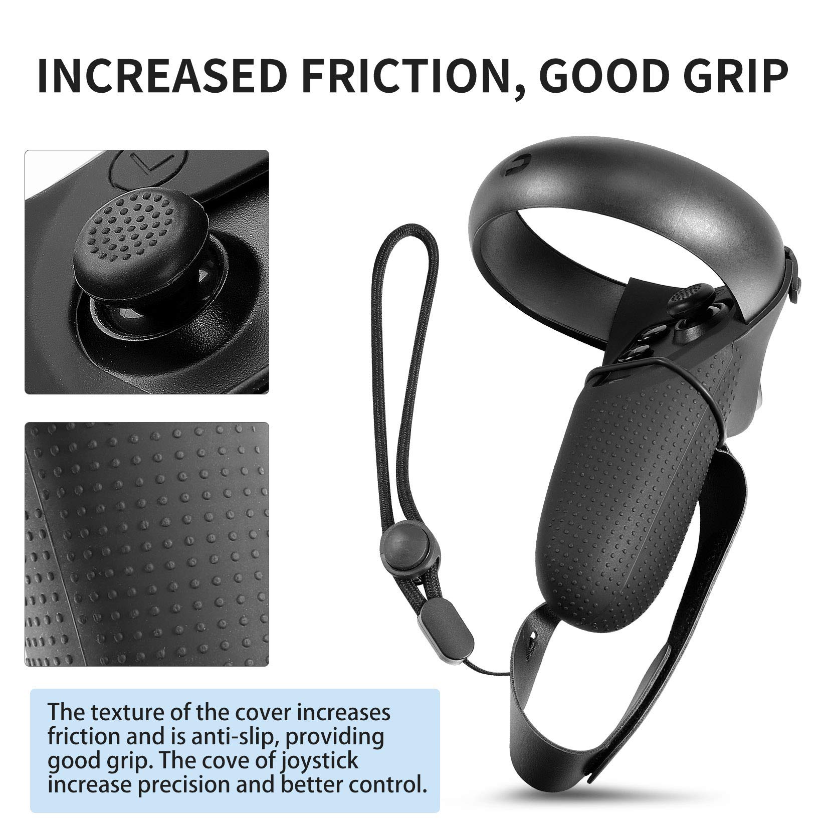 eWonLife Controller Grip Cover for Oculus Quest 1/ Rift S, with Adjustable Wrist Strap and Knuckle Strap, Anti-drop Protective Handle Sleeve, Including Cover Caps (Not Fit Quest 2)
