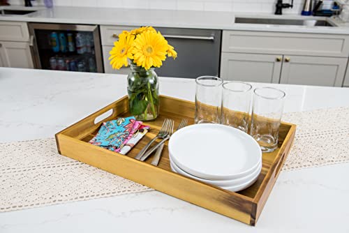 Lipper International 1295 Acacia Large Serving Tray with Cut-Out Handles for Snacks and Meals, 20 1/2" x 13 3/4" x 2 1/4"
