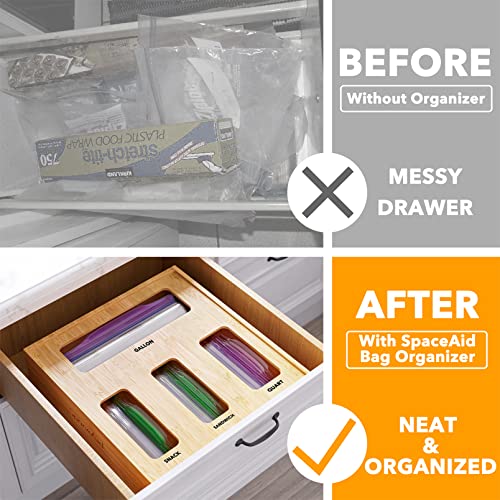 SpaceAid Bamboo Drawer Dividers with Inserts and Labels, 4 Dividers with 9 Inserts (17-22 in), Bag Storage Organizer (1 Box 4 Slots)
