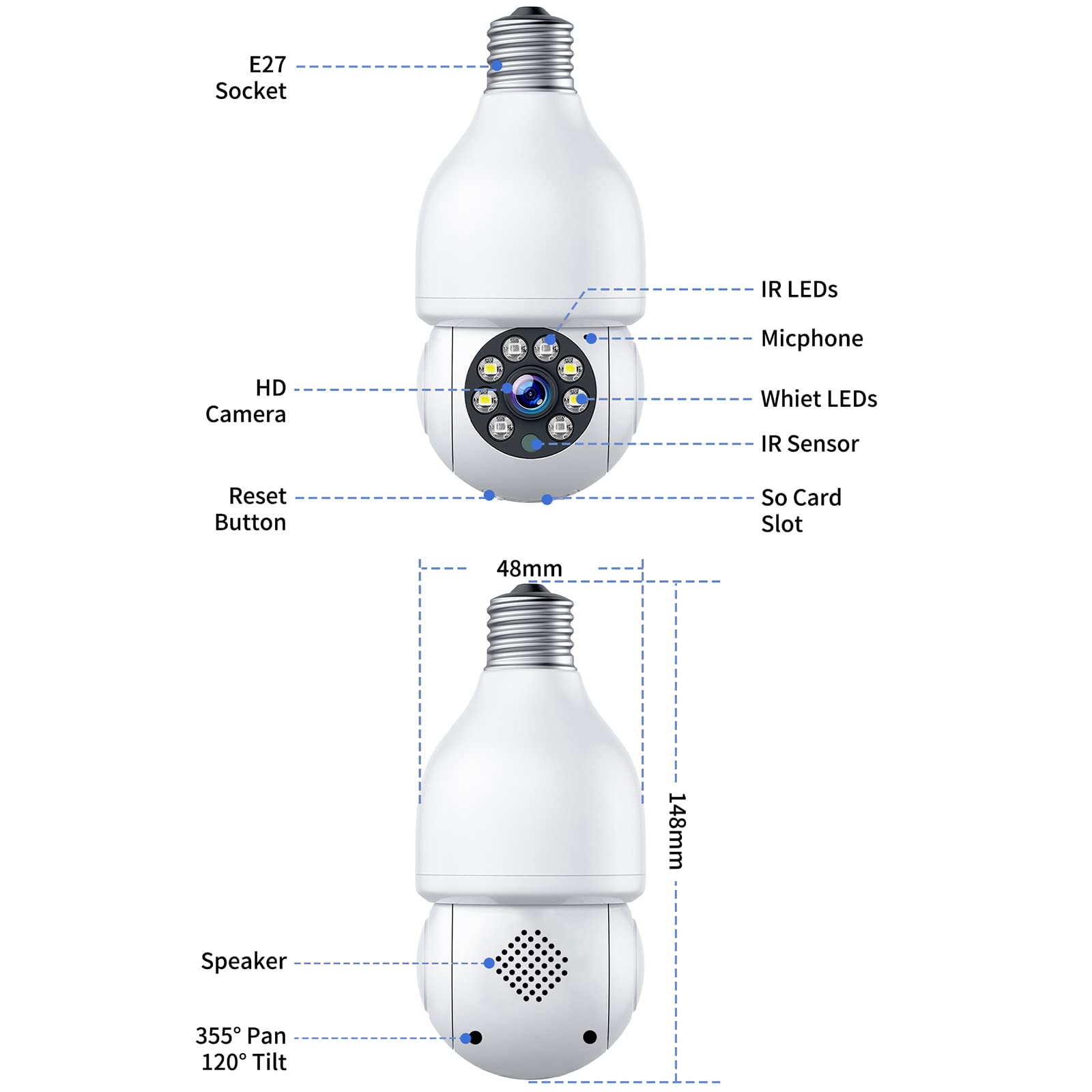 HELMOP 2.4GHz Light Bulb Security Camera Wireless Outdoor/Indoor, 1080P HD Cameras for Home Security with Motion Detection,Two-Way Audio, Night Vision (2PCS)