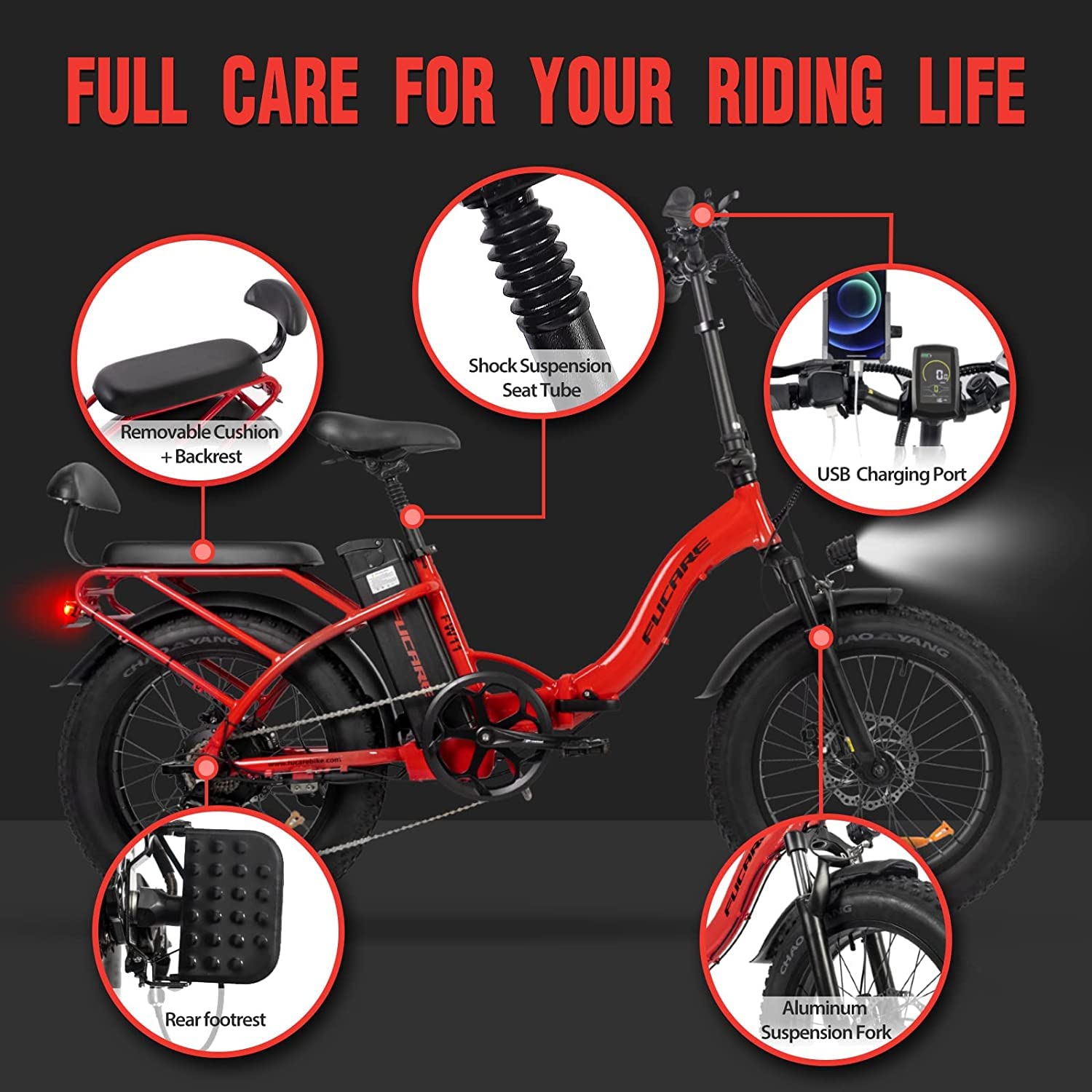Electric Bike for Adults Foldable,Fucare 750W Motor 30mph Max Speed,48V 15Ah Removable Battery