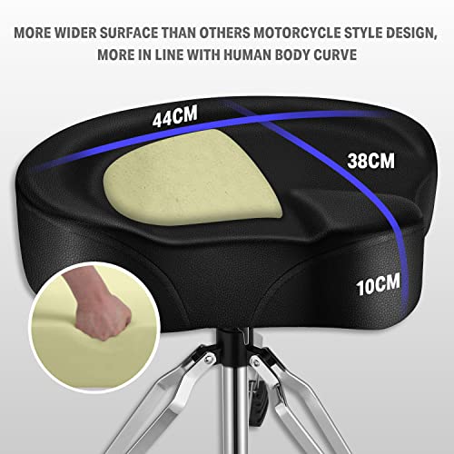 Donner Heavy Duty Drum Throne, Motorcycle Style Drum Seat, Widened Drum Chair with Upgraded Materials, Height Adjustable Padded Stool, Double Braced