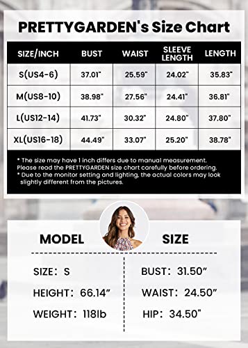 PRETTYGARDEN Women's Short A-Line Flare Dress Knot Front Long Sleeve V Neck Tiered Ruffle Swing Mini Skater Dresses (Apricot Floral,Medium)