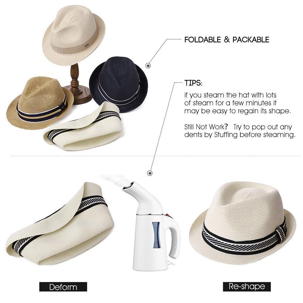 Fancet Extra Large XL Men Women Packable Straw Fedora Panama Sun Summer Beach Derby Hat Cuban Trilby Nature Beige