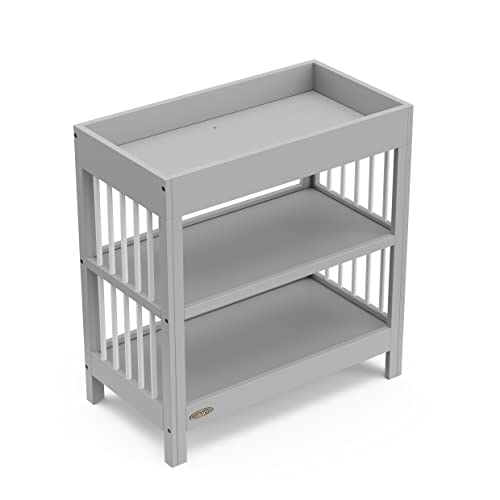 Graco Teddi Changing Table with Water-Resistant Changing Pad (Pebble Gray with White) - 2 Open Shelves, Includes Bonus Water-Resistant Changing Pad with Safety Strap