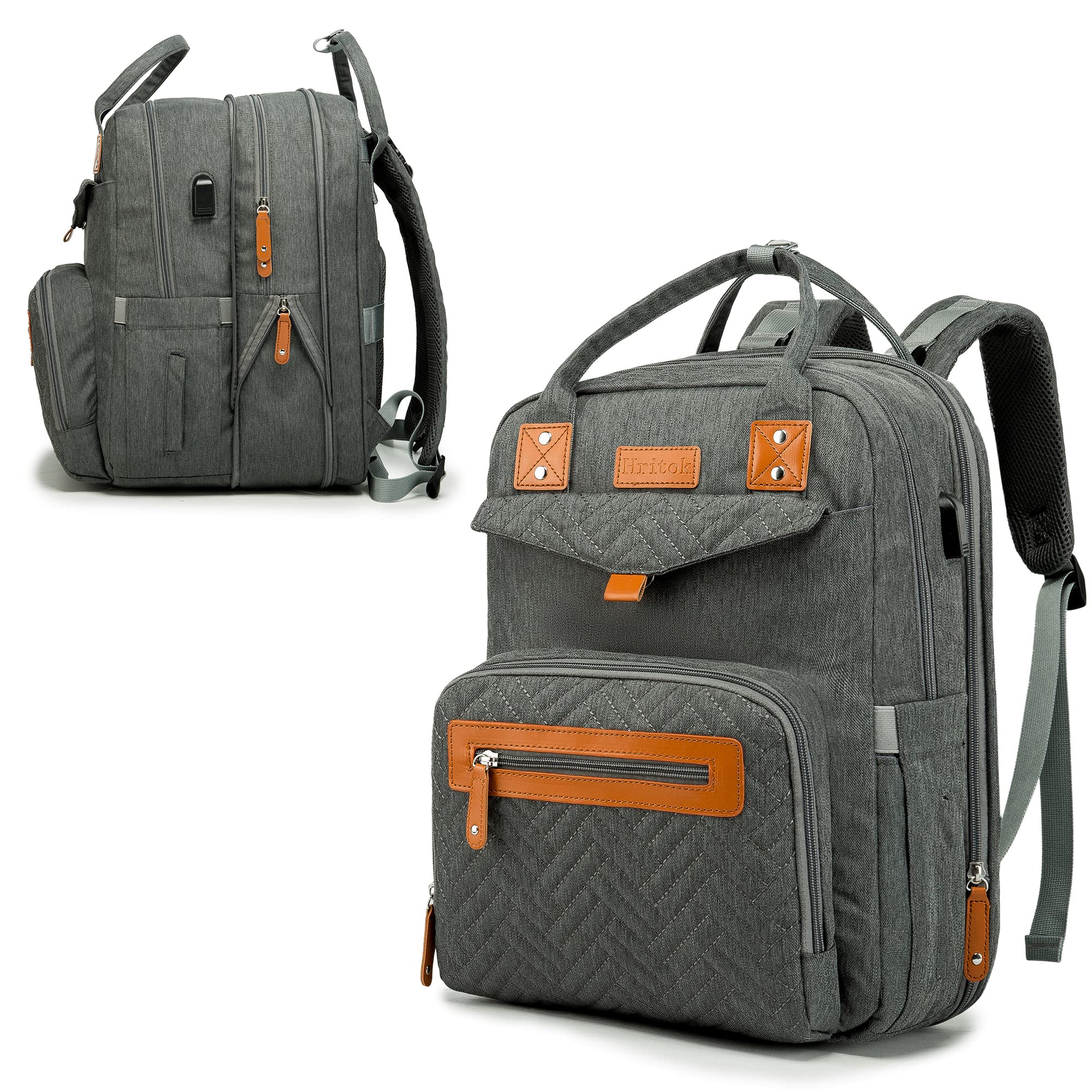 Hritok Diaper Bag Backpack, Expandable Baby Bags For Twins with Changing Pad & 24 Pockets, Unisex Stylish Travel Back Pack