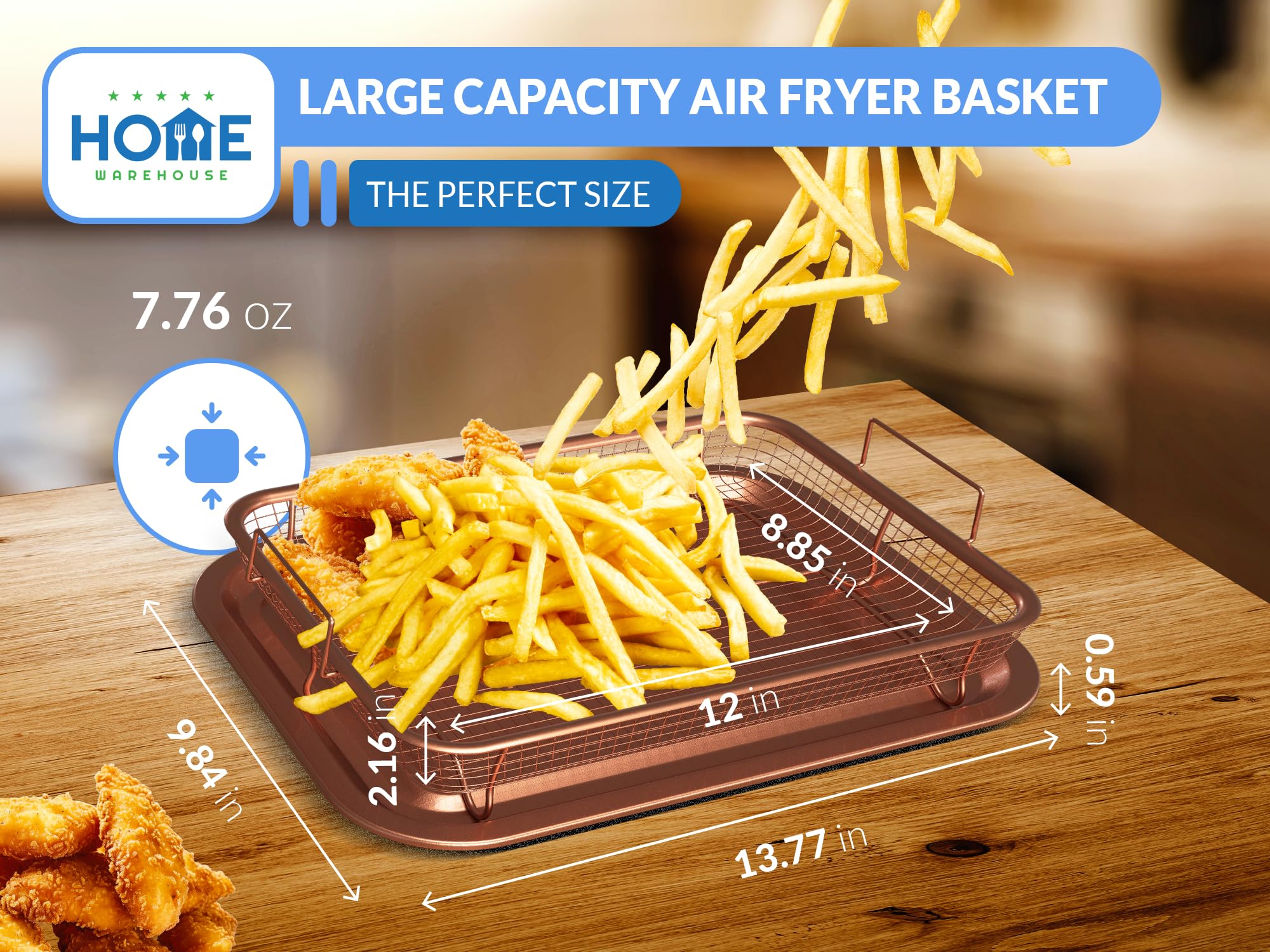 Home Warehouse Premium Carbon Steel Air Fryer Basket for Oven | Superior Craftsmanship | Sleek Design | Robust, Rust-Proof and Dishwasher-Safe