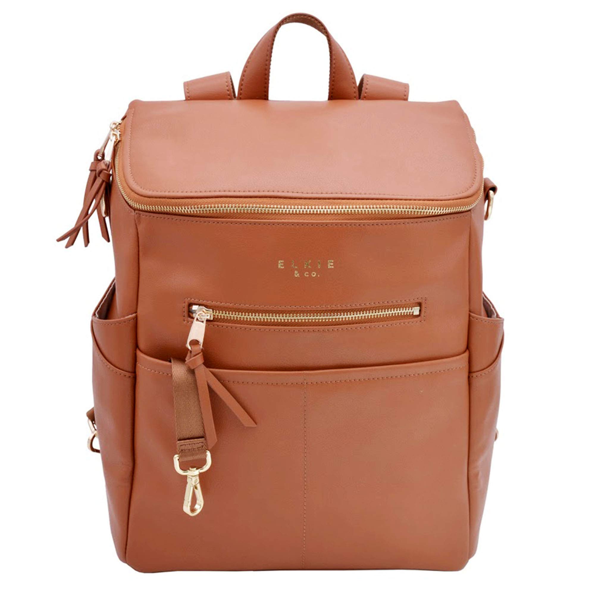 Elkie + Co. Vegan Leather Travel Work Everyday Diaper Nappy Backpack Crossbody for Mom I Modern, Minimalist, Multifunction, Large Capacity, Convertible Travel Bag…