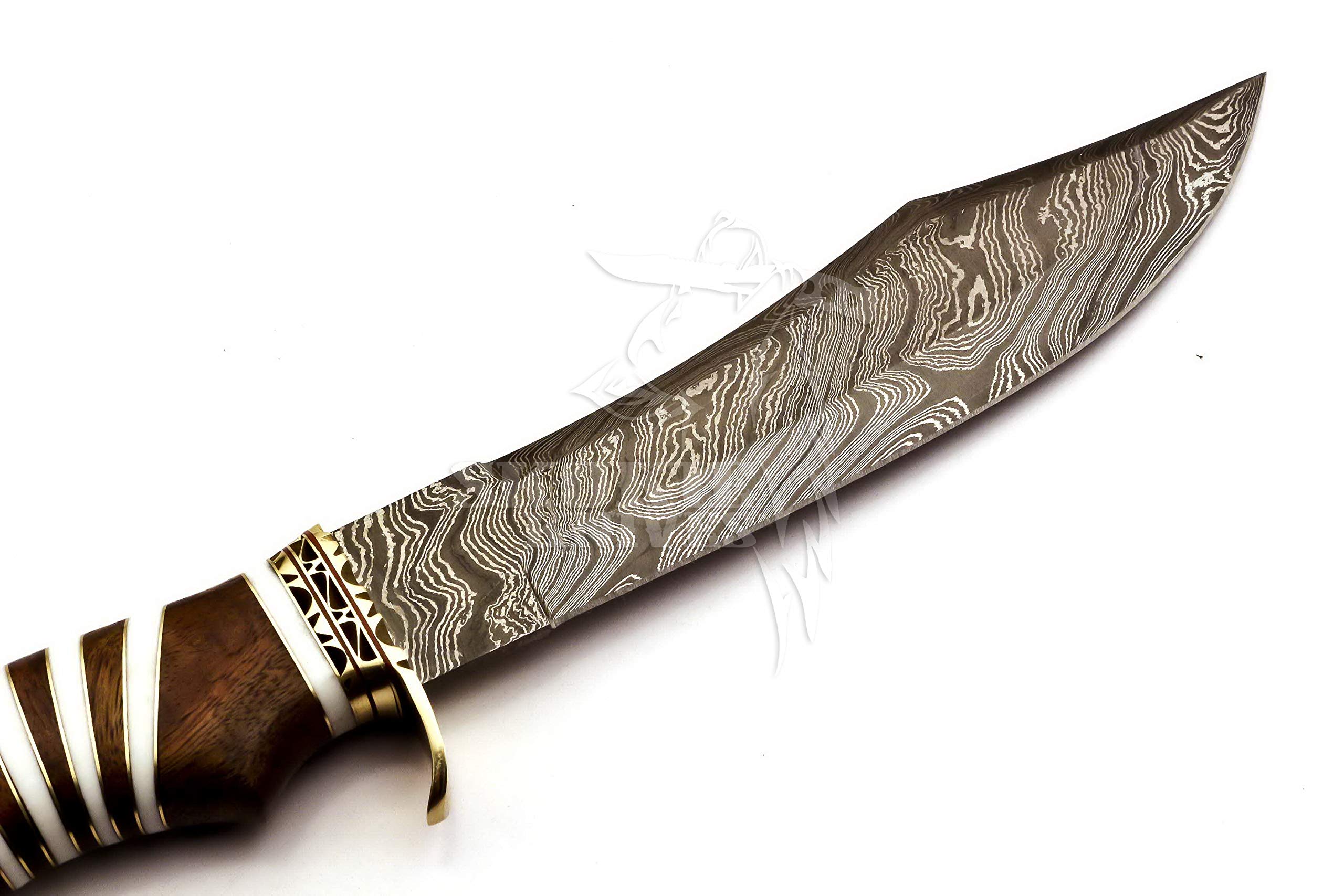 Skokie Knives Custom Hand Made Damascus Steel Hunting Knife Handle Camel Bone (Brown)