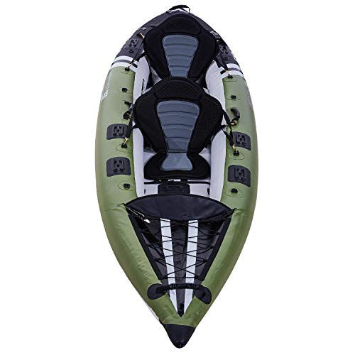 Elkton Outdoors Steelhead Inflatable Fishing Kayak Boat - 2 Person Angler Blow Up Tandem Kayak, Includes Paddles, Seats, Hard Mounting Points, Bungee Storage, Rigid Dropstitch Floor and Spray Guard