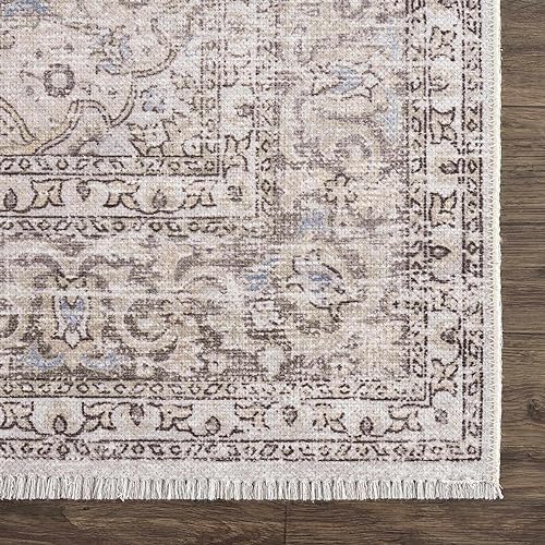 Hauteloom Holi Collection Antebi - Machine Washable Oriental Persian Living Room Kitchen Bedroom Dining Room Area Rug - Neutral Vintage Distressed Boho Style - Beige, Brown, Cream - 7'10"x10'3"