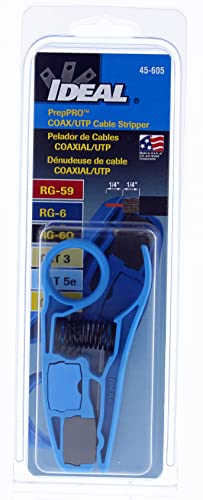 IDEAL Industries, Inc. 45-605 PrepPRO Coax/UTP Cable Stripper, Cable Stripping Tool for RG-59/RG-59 Plenum/RG-6/RG-6 Plenum/RG-6 Quad/RG-6 Quad Plenum, Blue, 1 Coax Stripper,Gray
