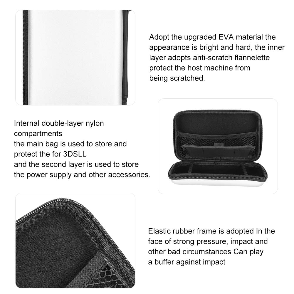 Double‑Layer Nylon Compartments Convenient to Carry Bright Eva Material Storage Bag Portable Storage Bag for 3Ds XL 3Ds Office Home(Silver Gray)