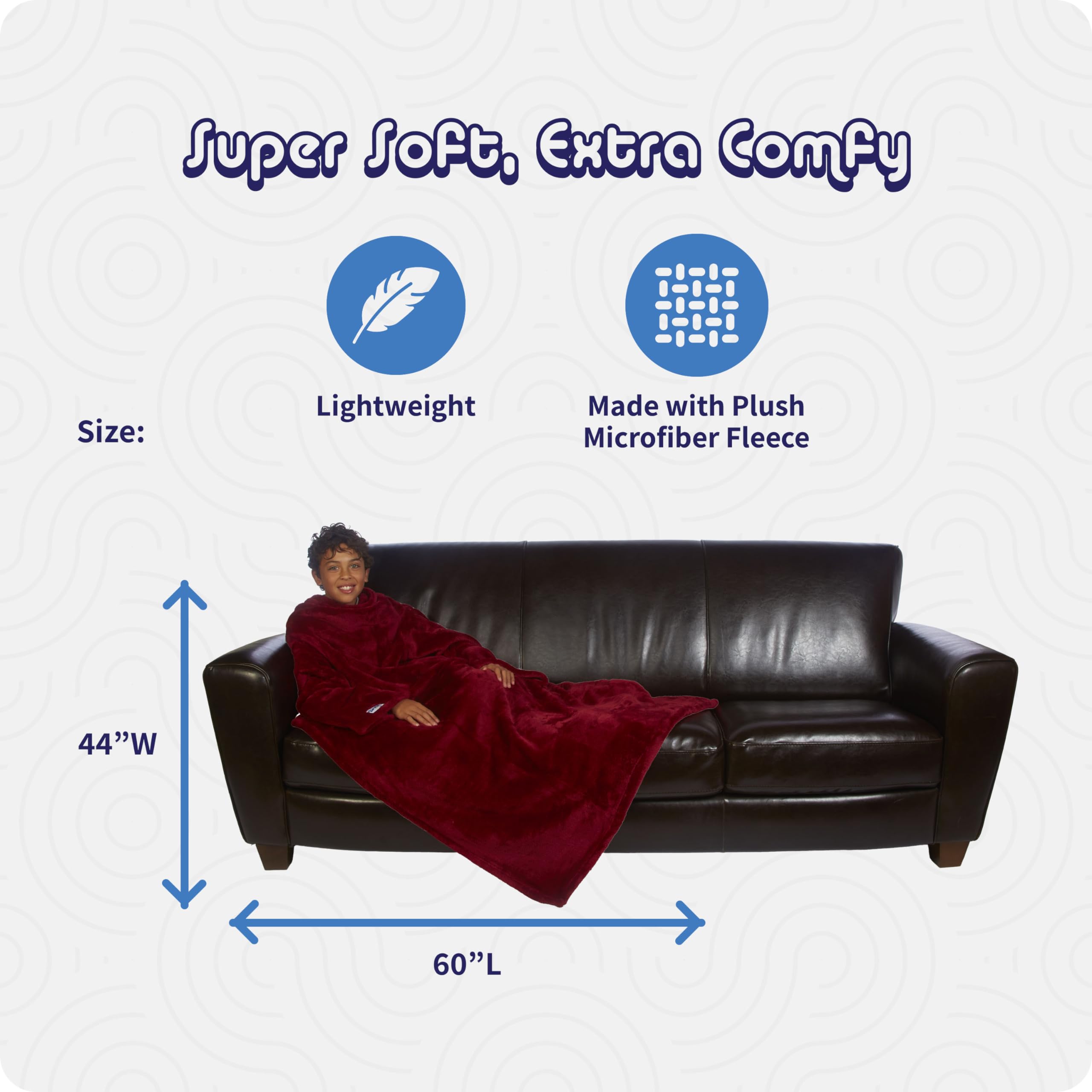 Slanket Kids Wearable Blanket with Sleeves - The Ultimate Kids Oversized Fleece Blanket with Foot Pocket - Lightweight, Plush, & Soft Plus Sized Wearable Blanket for Kids - 44”W x 60”L, Ruby Wine
