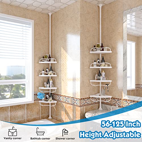 Lilyvane Corner Shower Caddy, 4 Layer Shower Organizer, Rustproof ABS Shower Shelves with Stainless Steel Pole, Drill Free Shower Rack, Large Shower Storage and Shower Caddy Tension Pole,56-125 Inch