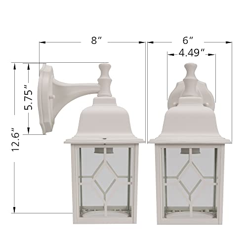 LIT-PaTH Outdoor LED Wall Lantern, Wall Sconce as Porch Light, 11W, 1000 Lumen, 5000K Daylight White, Aluminum Housing Plus Glass, Matte White Finish, ETL Qualified