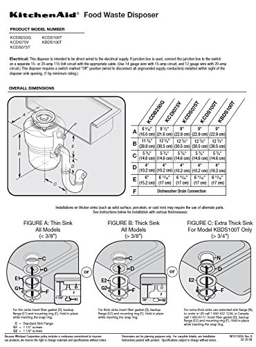 Kitchen Aid (84211643) KCDB250G 1/2 HP Continuous Feed Garbage Disposal