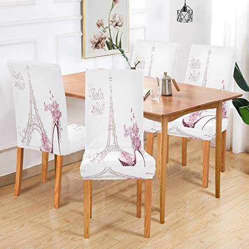 xigua Eiffel Tower and High Heels Surrounded by Butterflies Chair Covers for Dining Room Stretch Chair Slipcovers Removable Washable Anti-dust Kitchen Chair Cover Decorative Seat Protector Set of 4