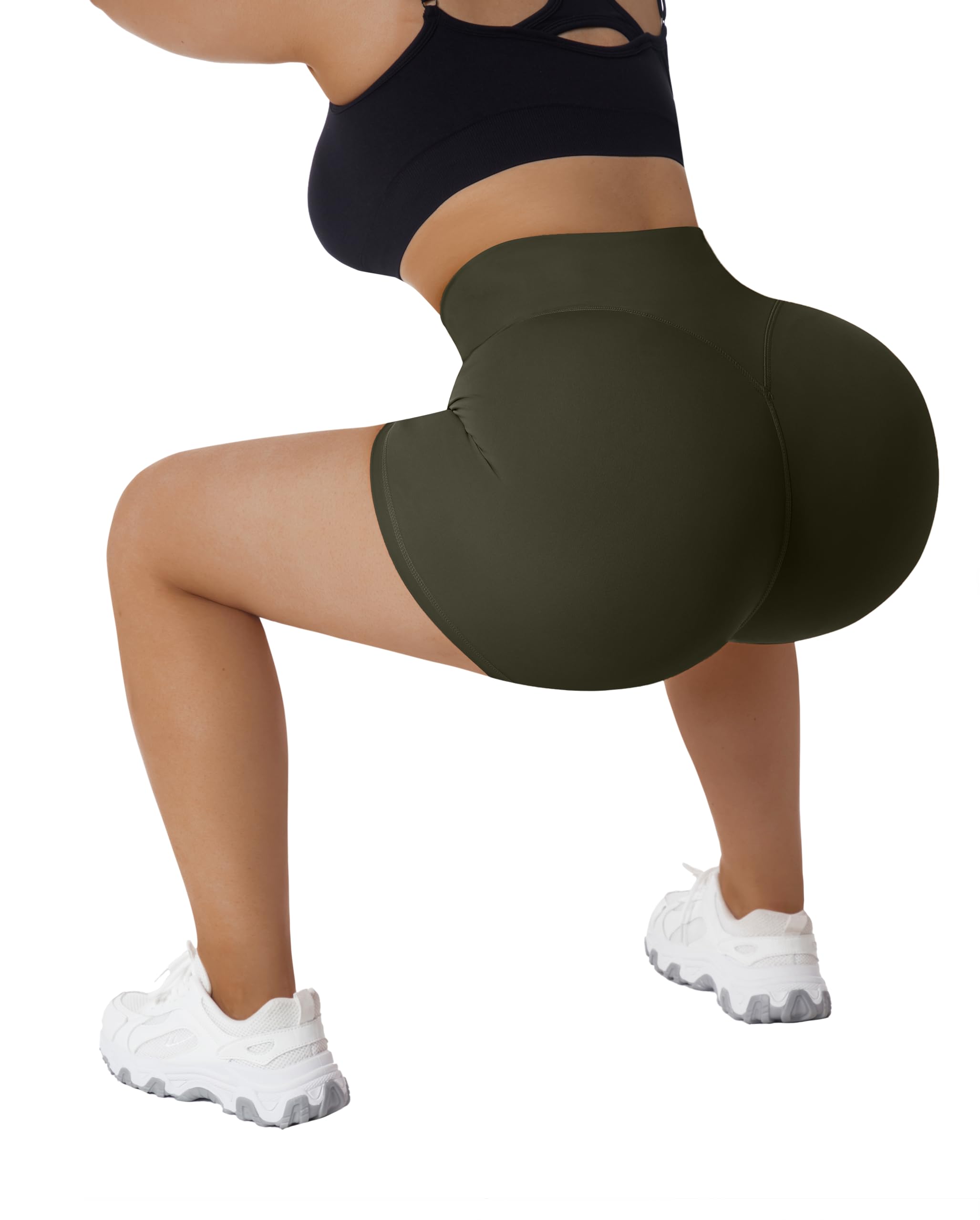DOULAFASS Biker Shorts Women High Waist Compression Workout Shorts with Pockets (Small, 252-Army Green)