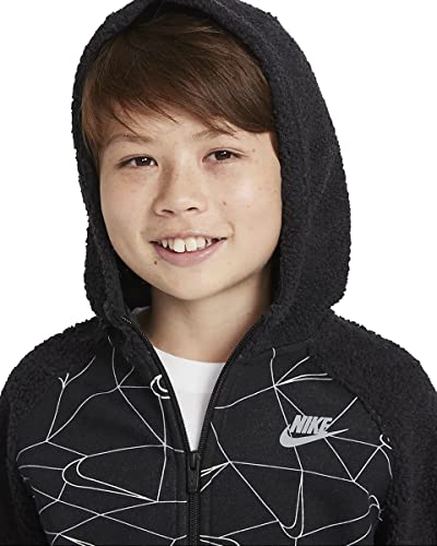 Nike Kids Boy's NSW Print Full Zip (Big Kids) Black/Black/Reflective Silver LG (14-16 Big Kids)
