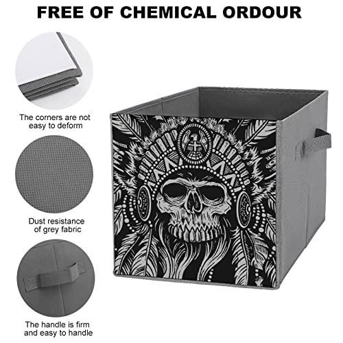 Native American Skulls Collapsible Storage Bins Basics Folding Fabric Storage Cubes Organizer Boxes with Handles