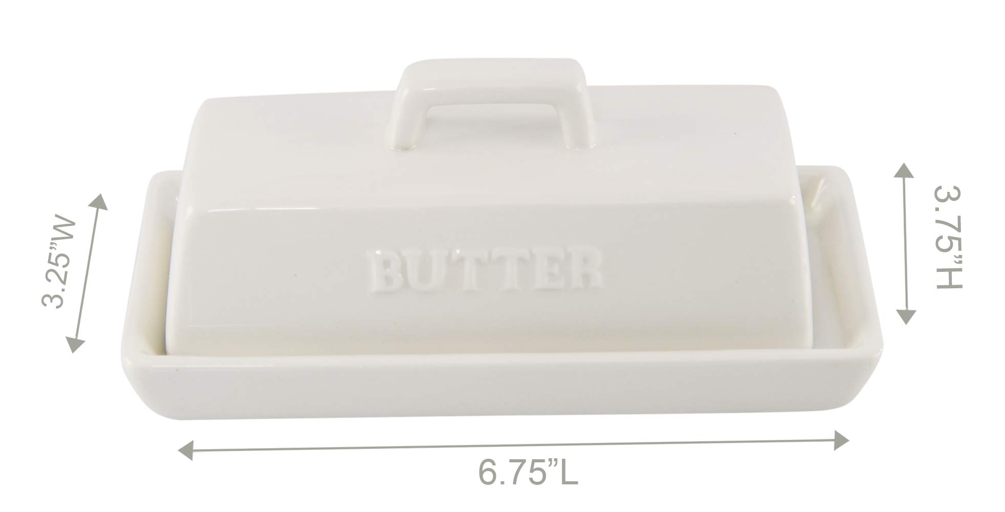 HOME-X Classic Butter Dish, Butter Dish with Cover, Farmhouse Dish for Stick of Butter, Butter Crock, 6 ¾”L x 3 ¼”W x 3" H, White
