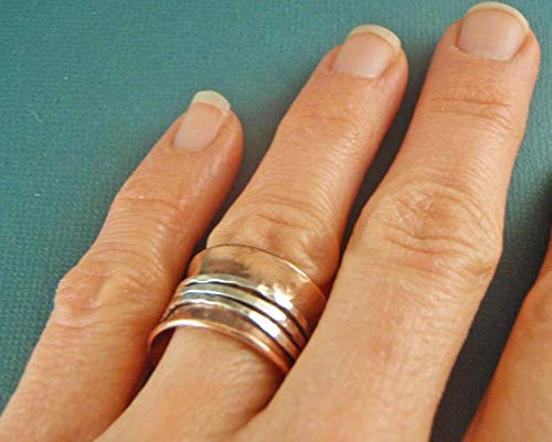Glitter Box Exports 925 Sterling Copper & Silver Spinner Fidget ring For Women High Polish Silver Point Ring (6.50)