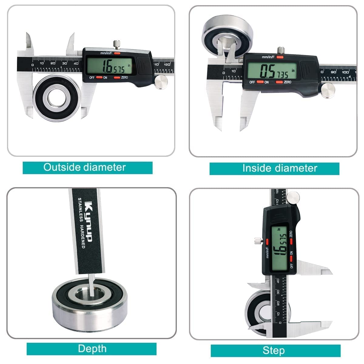 Kynup Caliper, Digital Caliper, Caliper Measuring Tool with Stainless Steel, Easy Switch from Inch Metric Fraction, Large LCD Screen, IP54 Waterproof Protection Design