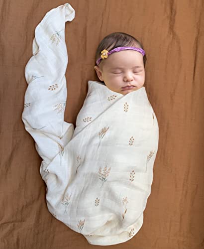 Leyl&Ari Muslin Swaddle Blanket | Receiving Blankets for Baby Boy Girl | Floral Swaddle Blanket (Wild Herbs)